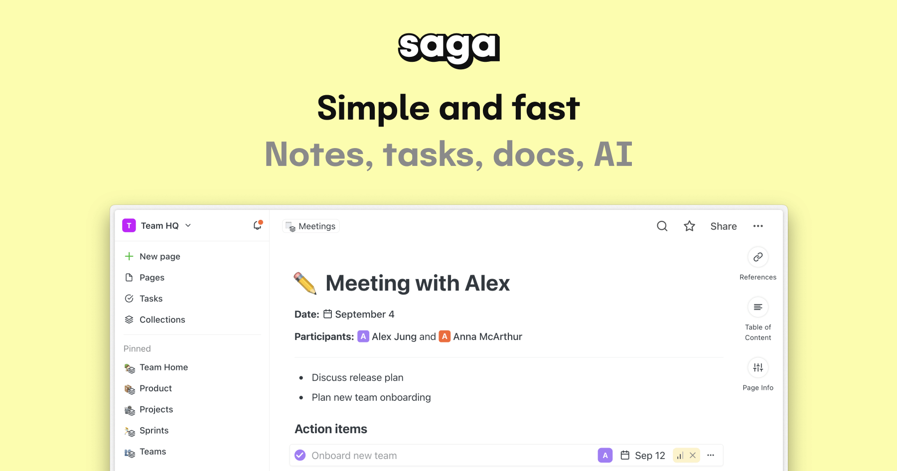 Saga – The fast and simple knowledge workspace. With AI.